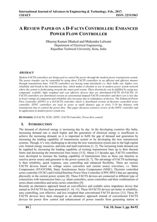 A REVIEW PAPER ON A D-FACTS CONTROLLER: ENHANCED POWER FLOW CONTROLLER | PDF | Computer ...
