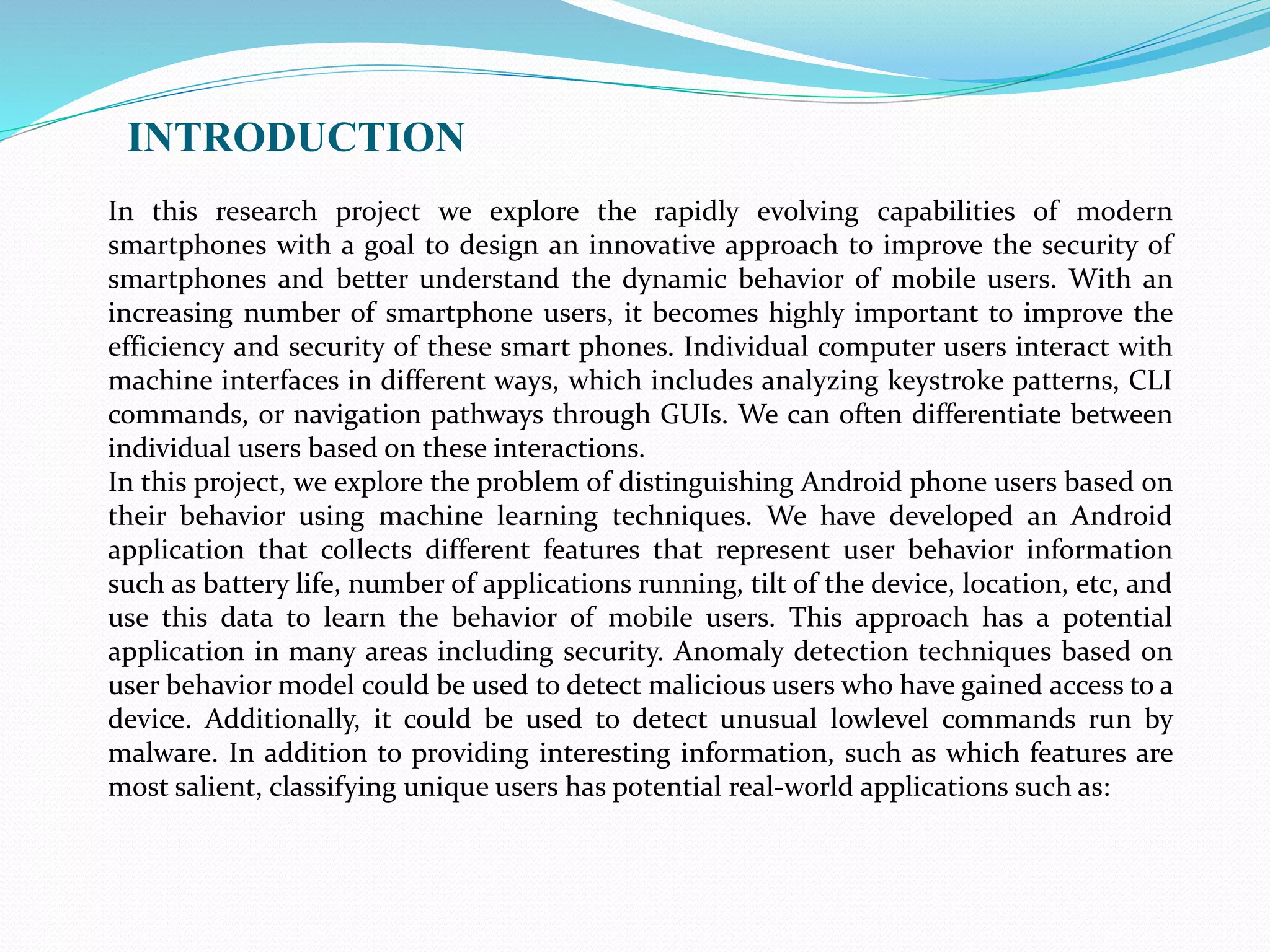 Behavior-Based Security for Mobile Devices Using Machine Learning Techniques | PPTX