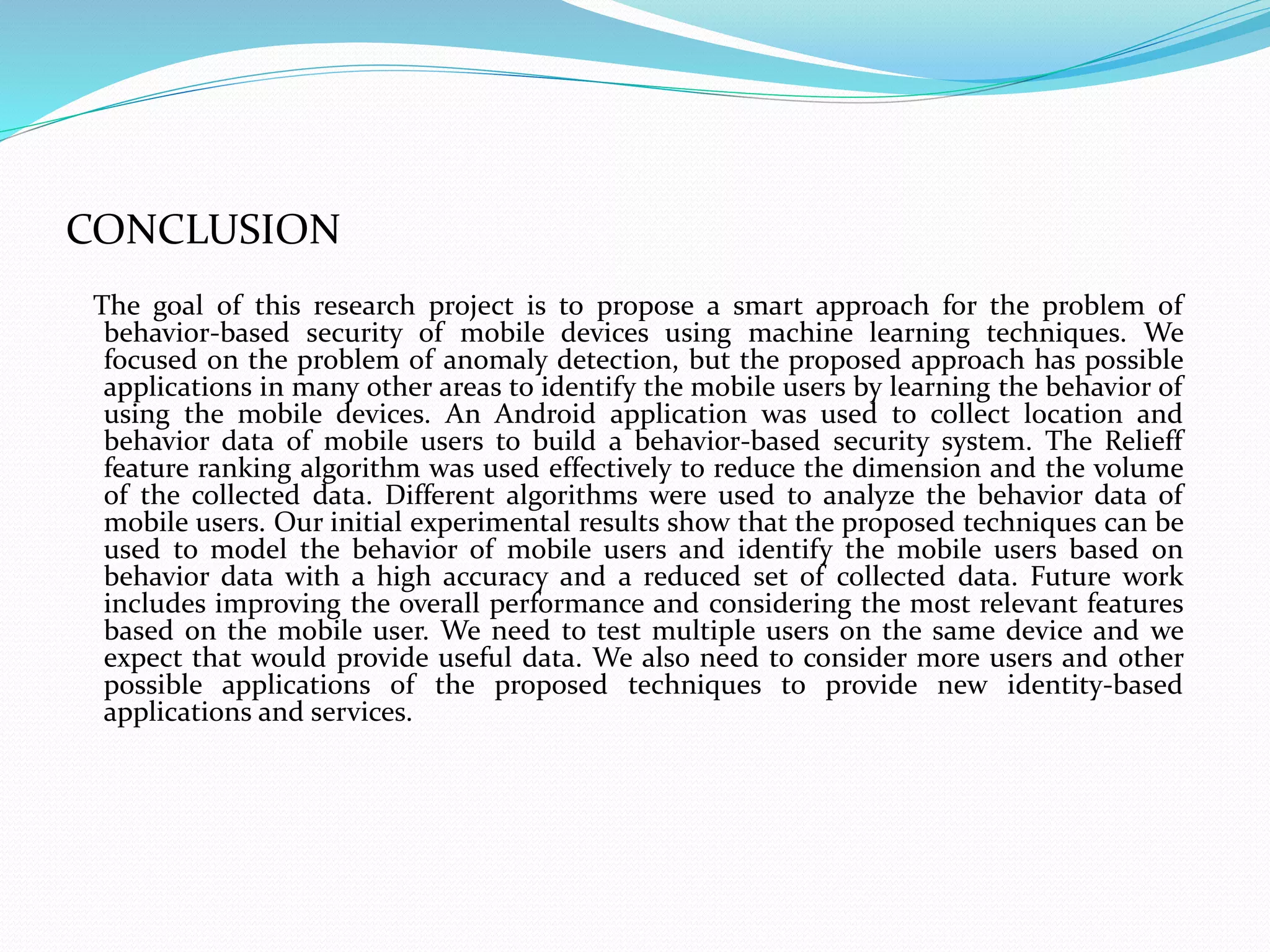 Behavior-Based Security for Mobile Devices Using Machine Learning Techniques | PPTX
