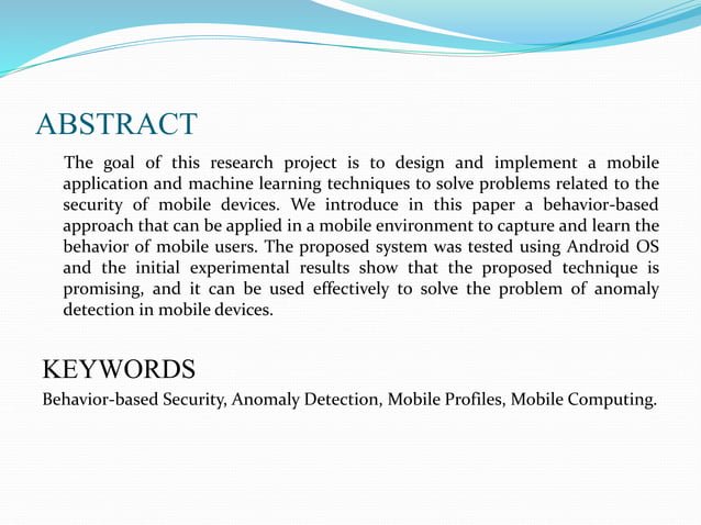 Behavior-Based Security for Mobile Devices Using Machine Learning Techniques | PPTX
