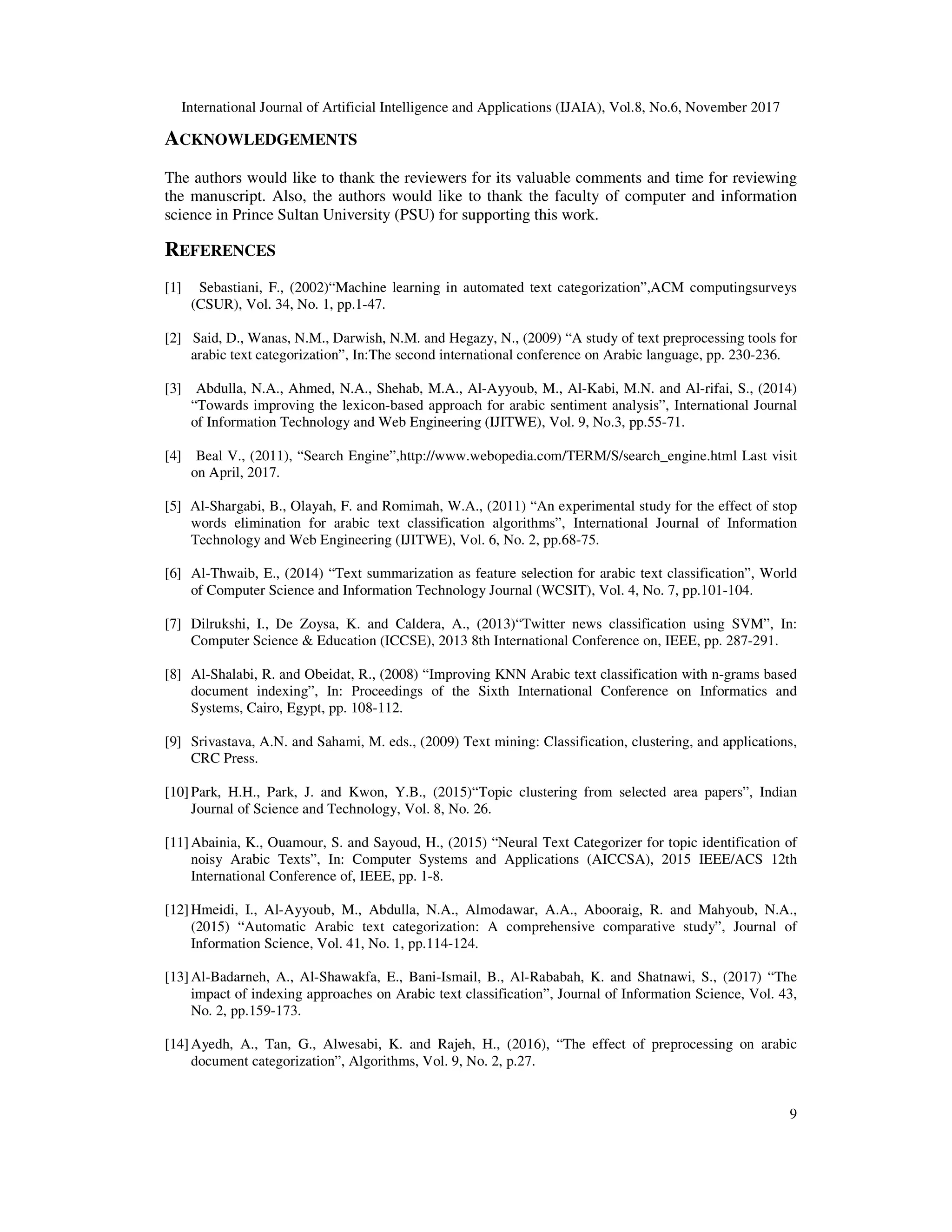 AN EFFECTIVE ARABIC TEXT CLASSIFICATION APPROACH BASED ON KERNEL NAIVE BAYES CLASSIFIER | PDF