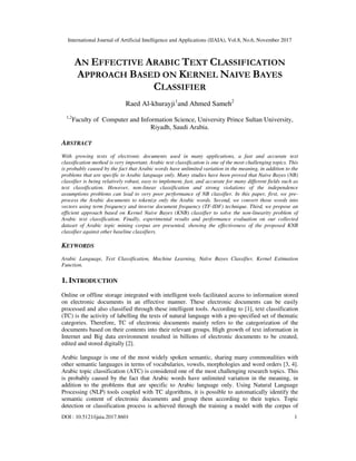 AN EFFECTIVE ARABIC TEXT CLASSIFICATION APPROACH BASED ON KERNEL NAIVE BAYES CLASSIFIER | PDF