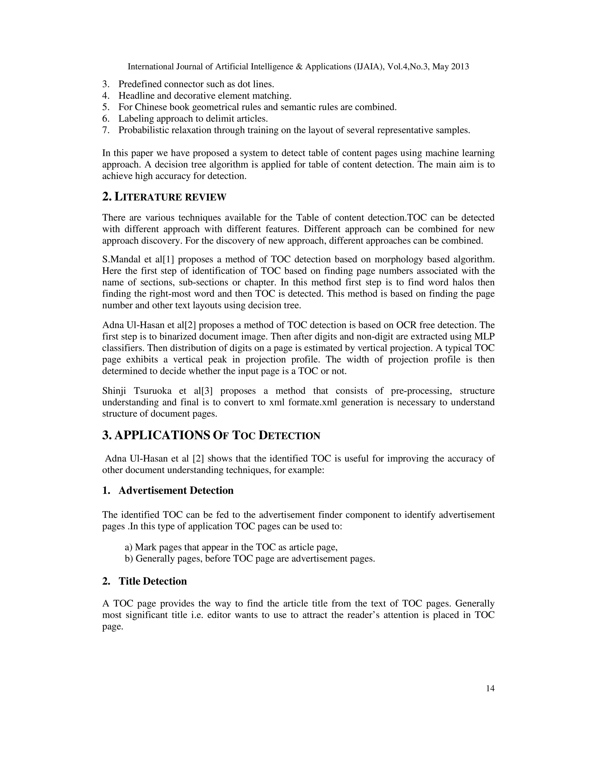Table of Content Detection using Machine Learning: Proposed System | PDF