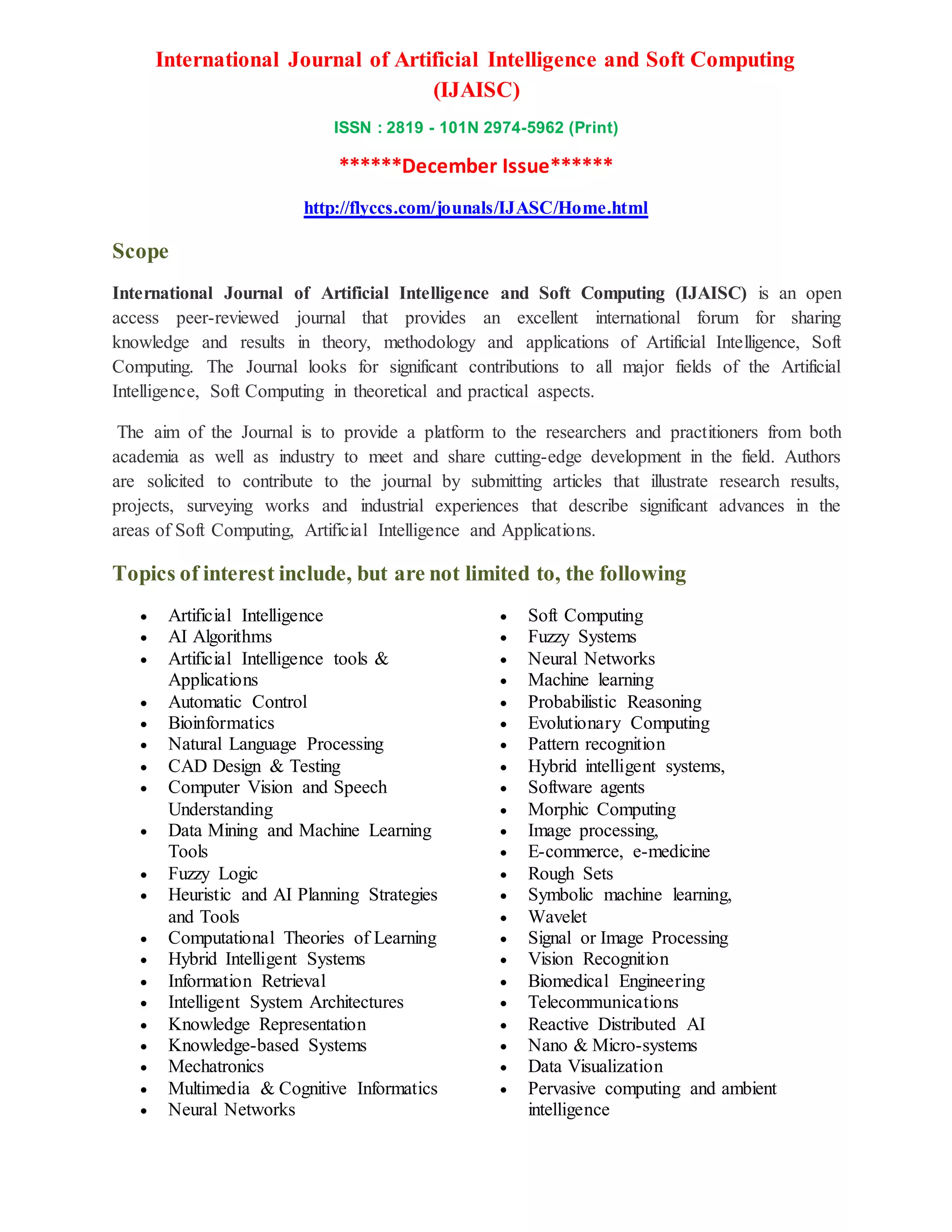 International Journal of Artificial Intelligence and Soft Computing ...