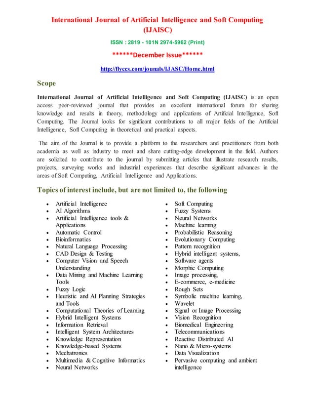 International Journal of Artificial Intelligence and Soft Computing ...