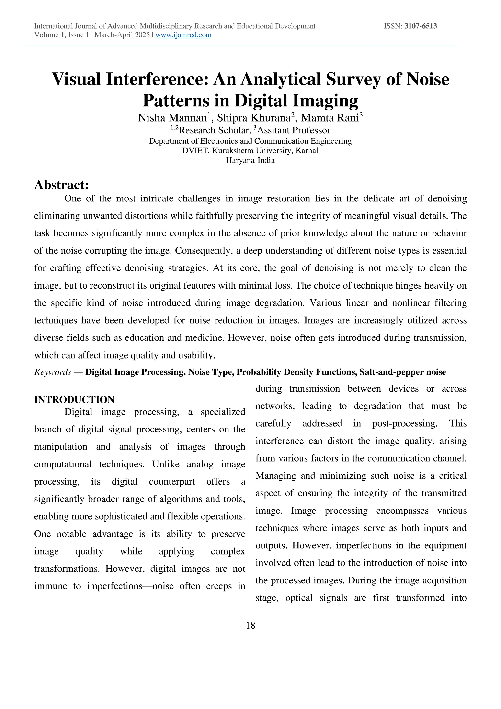 Visual Interference: An Analytical Survey of Noise Patterns in Digital ...