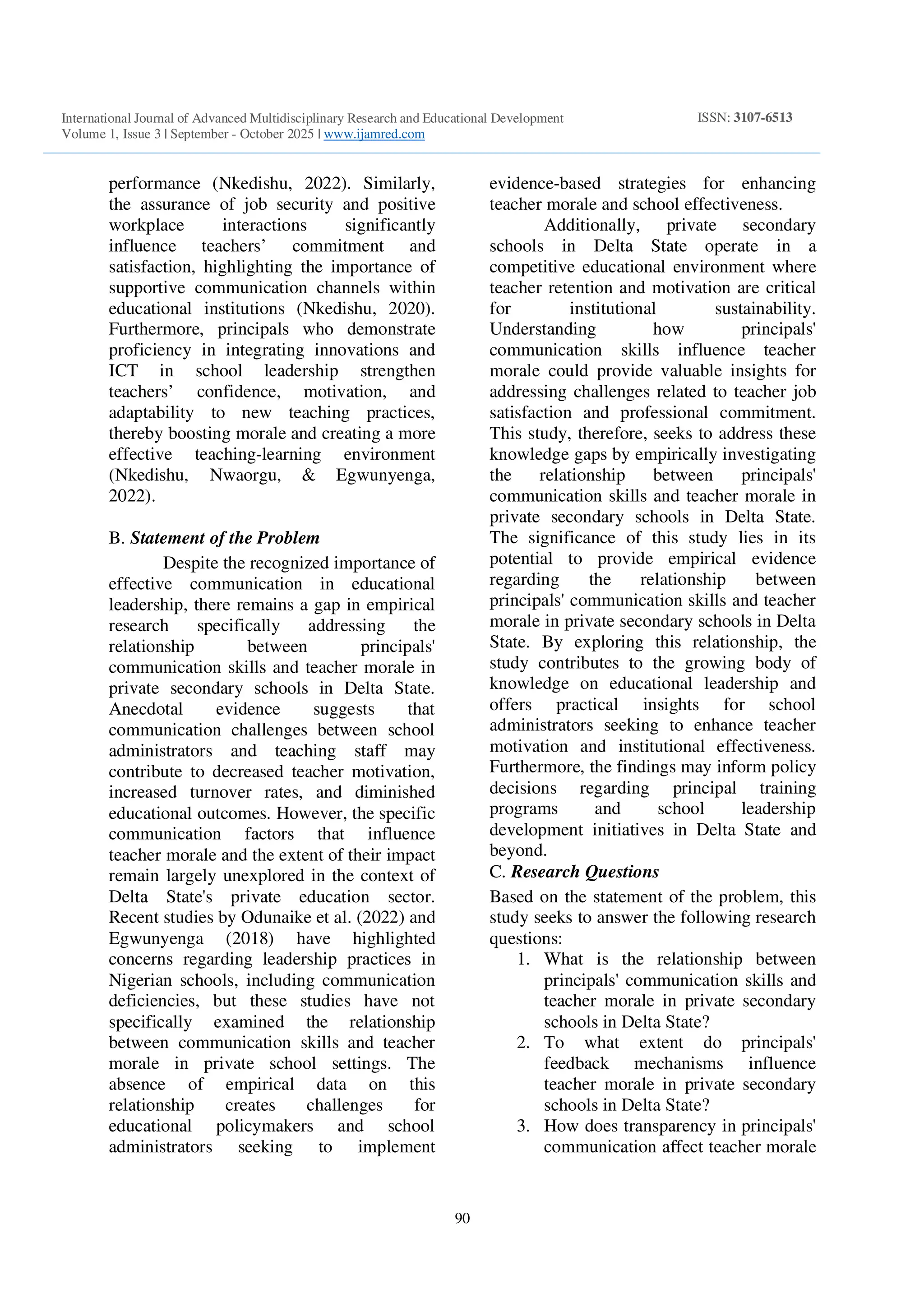 The Relationship Between Principals' Communication Skills and Teacher Morale in Private ...