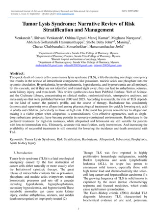 Tumor Lysis Syndrome: Narrative Review of Risk Stratification and ...