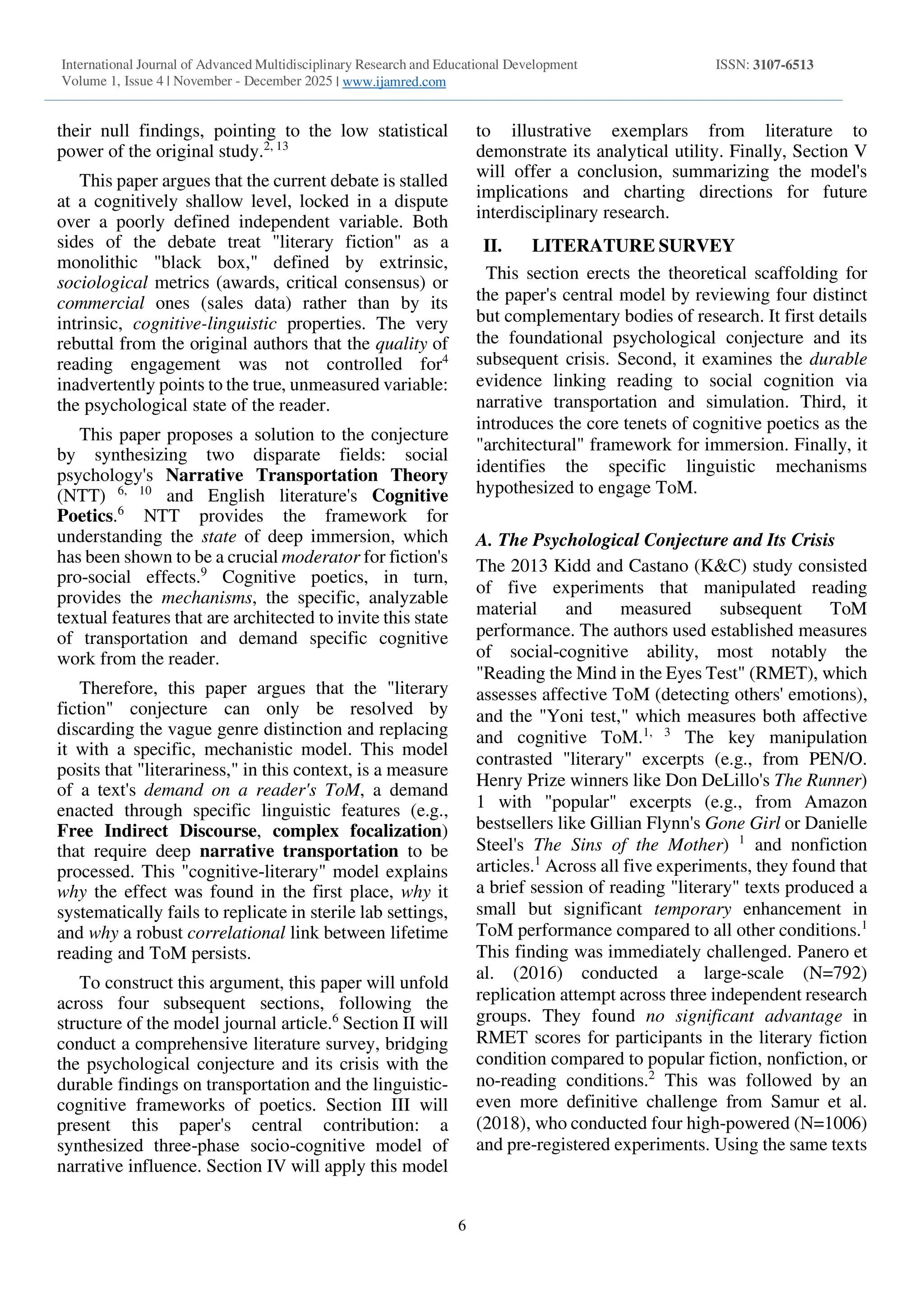 The Literary Fiction Conjecture: Re-evaluating the Link Between Reading and Theory of Mind ...