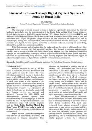 Financial Inclusion Through Digital Payment Systems A Study on Rural ...