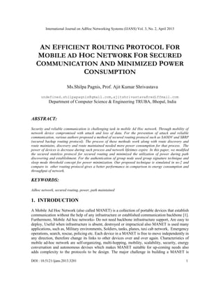 AN EFFICIENT ROUTING PROTOCOL FOR MOBILE AD HOC NETWORK FOR SECURED COMMUNICATION AND MINIMIZED ...