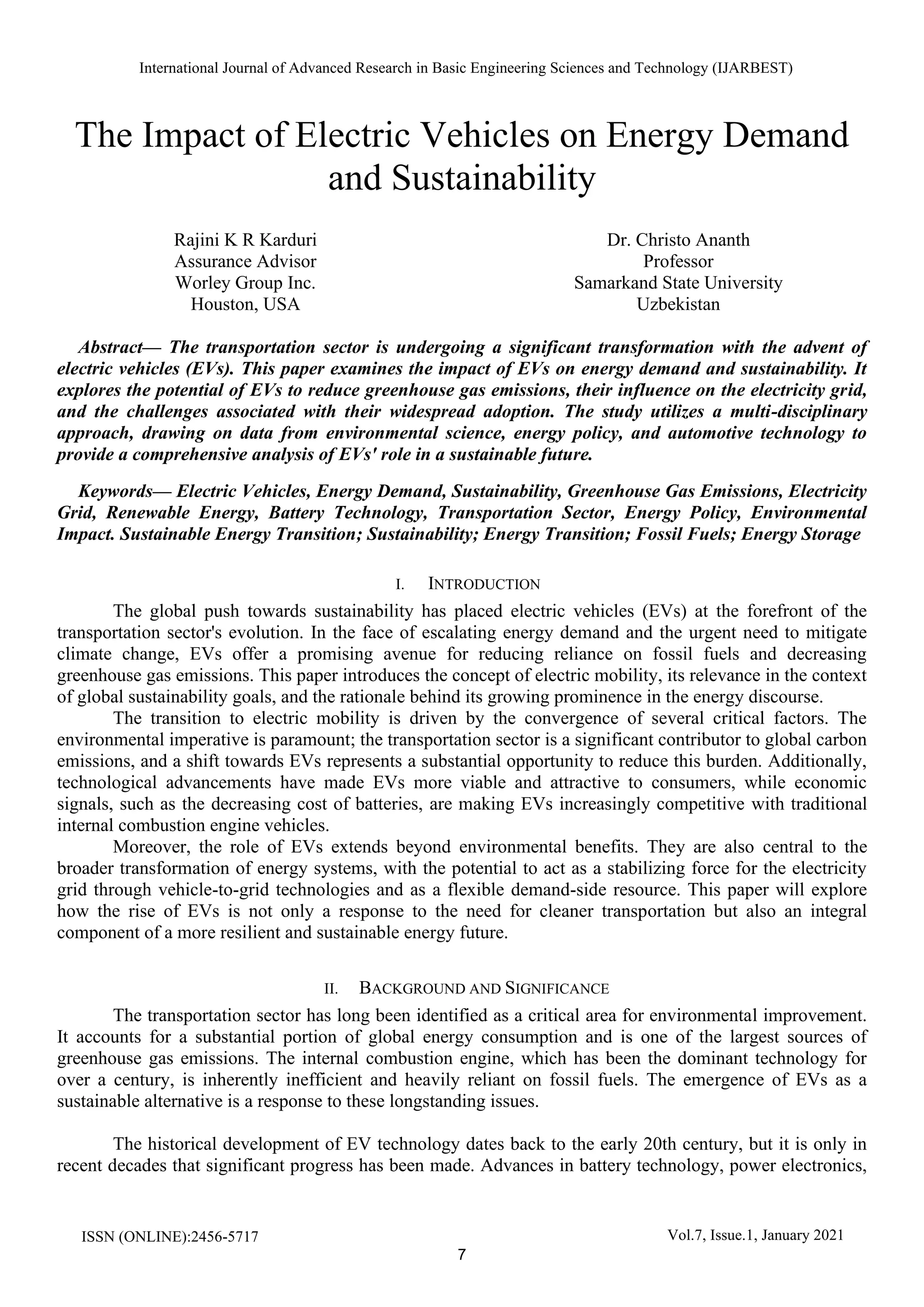 The Impact of Electric Vehicles on Energy Demand and Sustainability | PDF