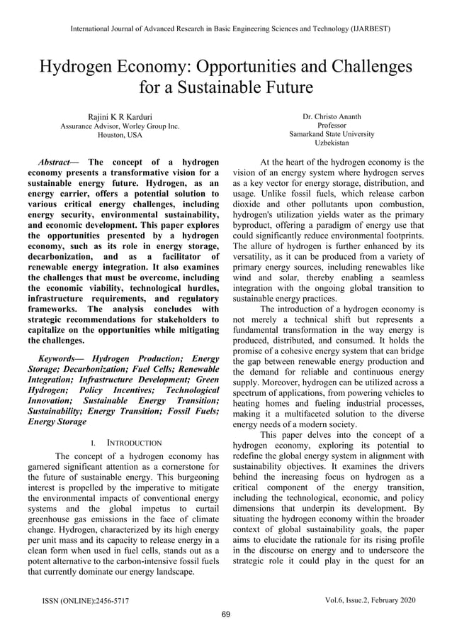 Hydrogen Economy: Opportunities and Challenges for a Sustainable Future ...