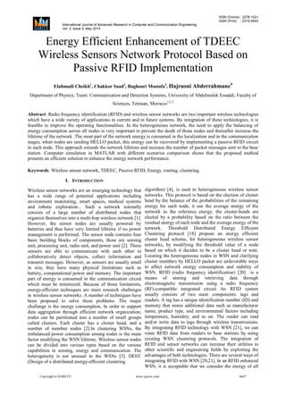 Energy Efficient Enhancement of TDEEC Wireless Sensors Network Protocol Based on Passive RFID ...