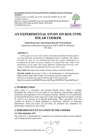 AN EXPERIMENTAL STUDY ON BOX-TYPE SOLAR COOKER | PDF