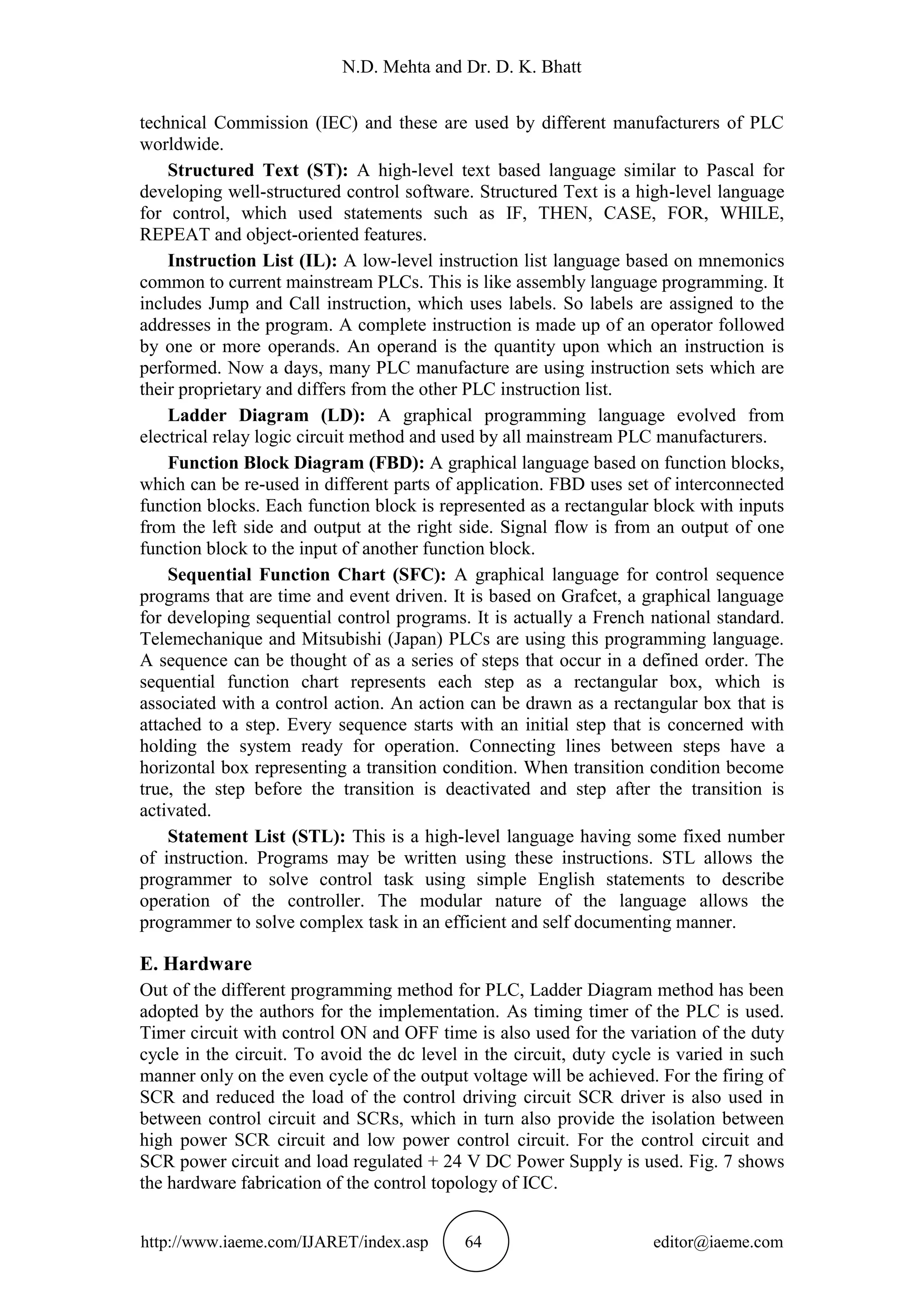 DESIGN, SIMULATION, IMPLEMENTATION AND CONTROL OF PLC BASED INTEGRAL CYCLE CONTROLLER FOR ...