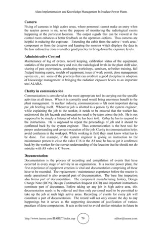 ALARA IMPLEMENTATION AND KNOWLEDGE MANAGEMENT IN NUCLEAR POWER PLANTS | PDF