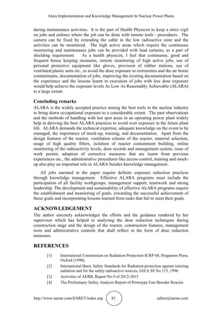 ALARA IMPLEMENTATION AND KNOWLEDGE MANAGEMENT IN NUCLEAR POWER PLANTS | PDF