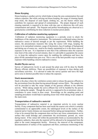 ALARA IMPLEMENTATION AND KNOWLEDGE MANAGEMENT IN NUCLEAR POWER PLANTS | PDF