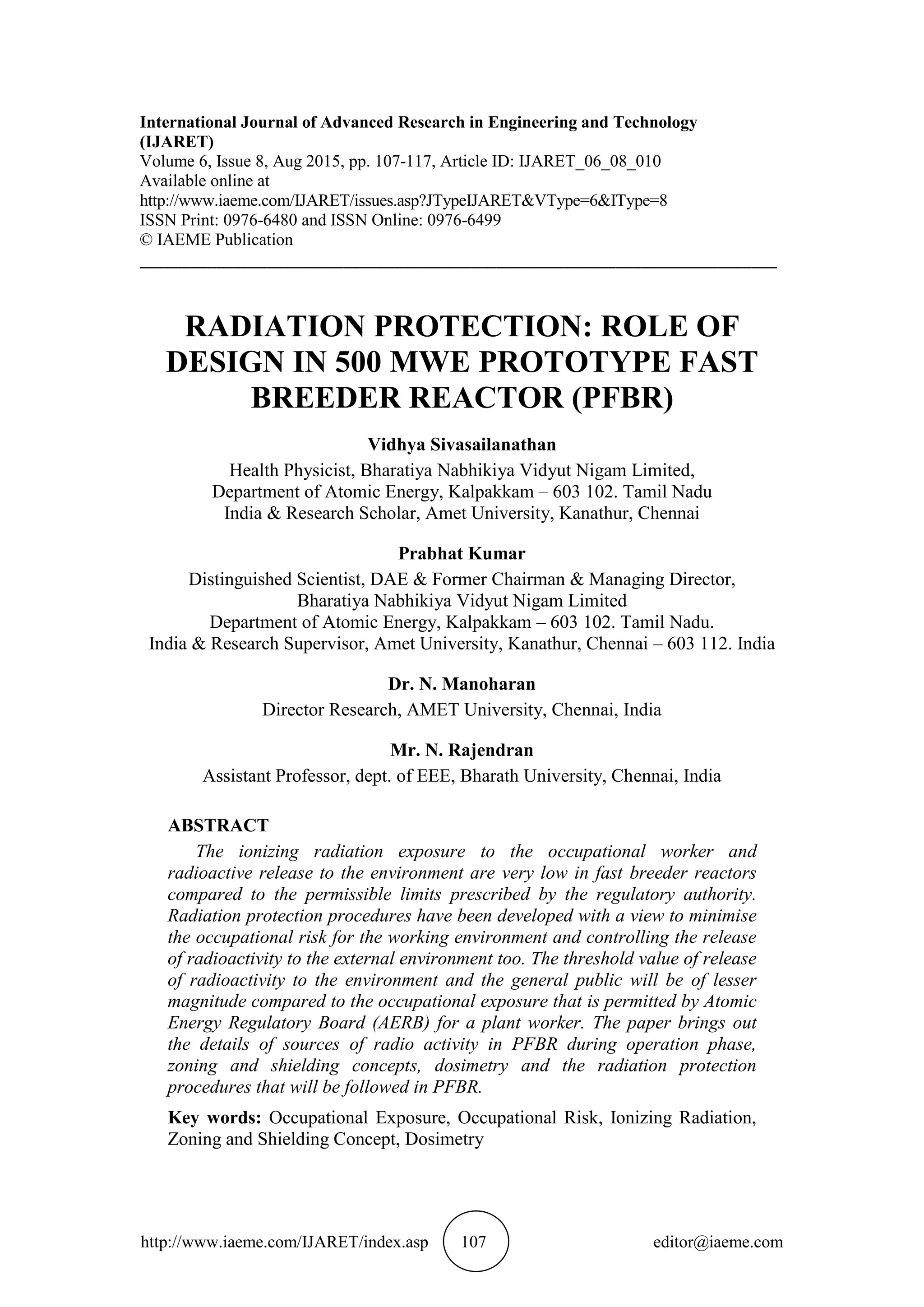RADIATION PROTECTION: ROLE OF DESIGN IN 500 MWE PROTOTYPE FAST BREEDER ...