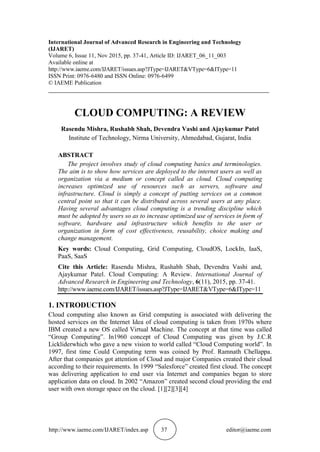 CLOUD COMPUTING: A REVIEW | PDF