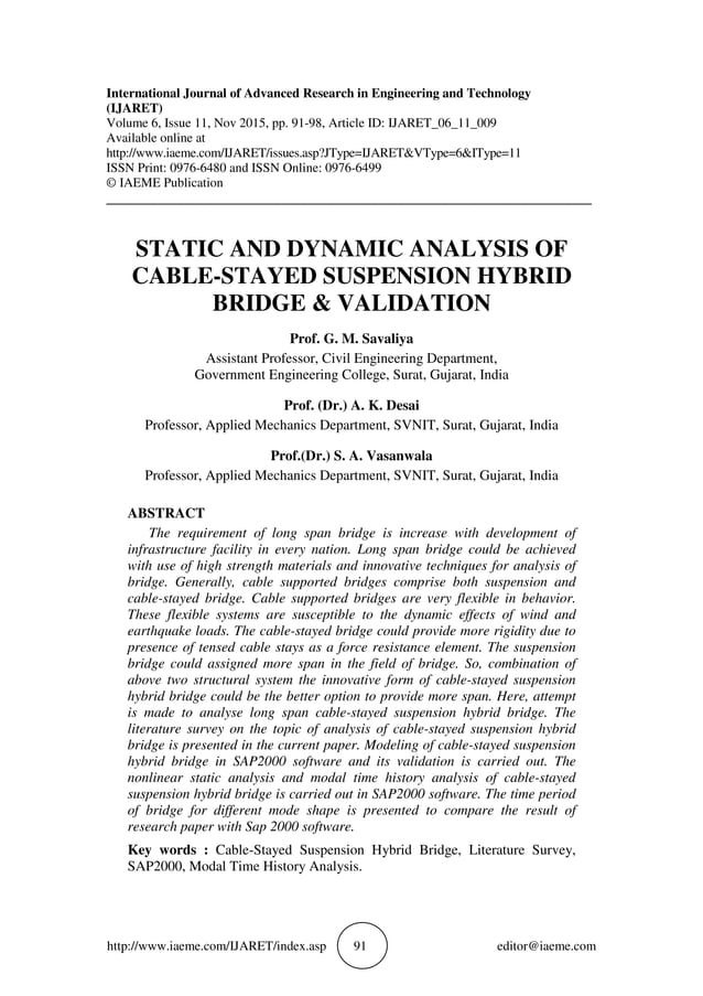 STATIC AND DYNAMIC ANALYSIS OF CABLE-STAYED SUSPENSION HYBRID BRIDGE ...