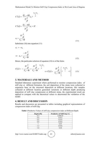 MATHEMATICAL MODEL TO MONITOR STIFF CLAY COMPRESSION INDEX IN WET LAND ...