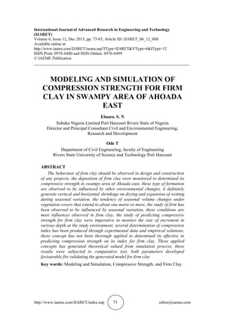 MODELING AND SIMULATION OF COMPRESSION STRENGTH FOR FIRM CLAY IN SWAMPY ...