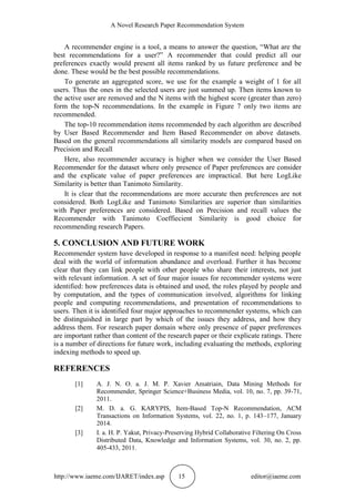 A NOVEL RESEARCH PAPER RECOMMENDATION SYSTEM | PDF