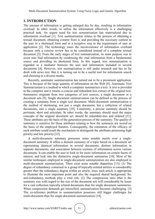 MULTI-DOCUMENT SUMMARIZATION SYSTEM: USING FUZZY LOGIC AND GENETIC ALGORITHM | PDF