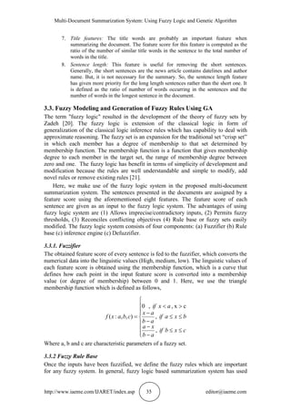 MULTI-DOCUMENT SUMMARIZATION SYSTEM: USING FUZZY LOGIC AND GENETIC ALGORITHM | PDF