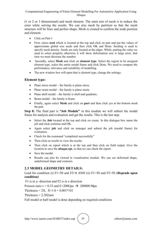 COMPUTATIONAL ENGINEERING OF FINITE ELEMENT MODELLING FOR AUTOMOTIVE APPLICATION USING ABAQUS | PDF