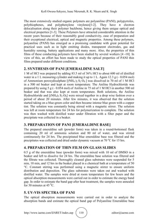 A STUDY OF OPTICAL ABSORPTION OF POLYANLINE THIN FILMS PREPARED BY ...