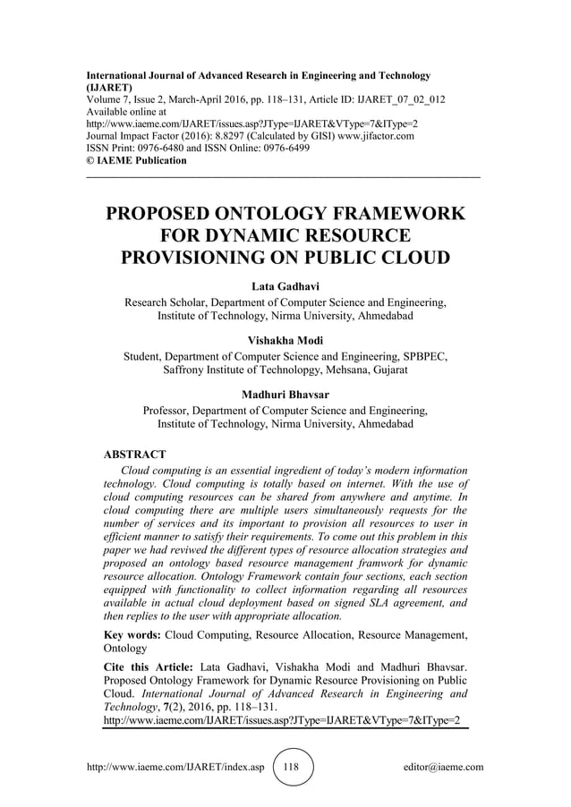 PROPOSED ONTOLOGY FRAMEWORK FOR DYNAMIC RESOURCE PROVISIONING ON PUBLIC CLOUD | PDF | Cloud ...