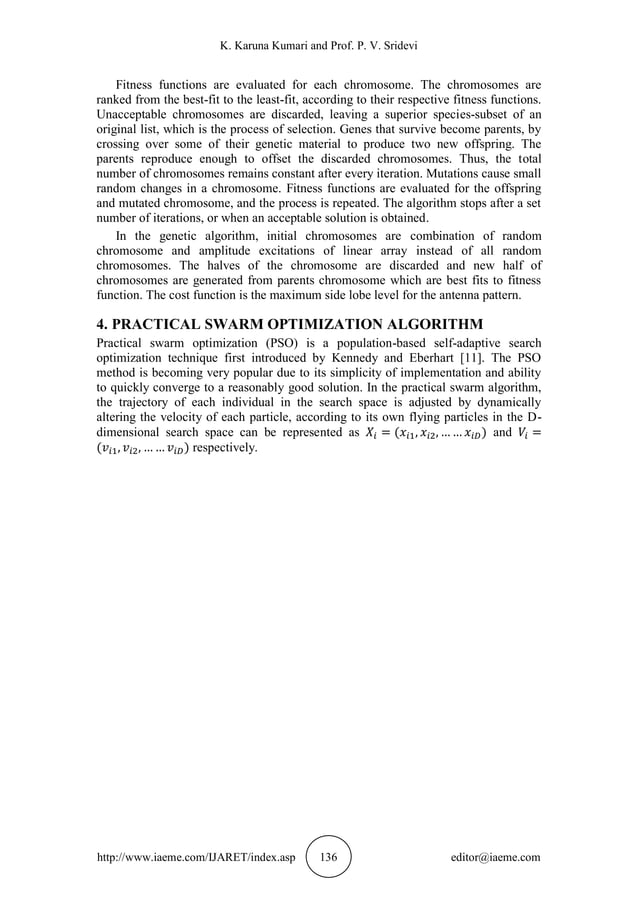 PATTERN SYNTHESIS OF NON-UNIFORM AMPLITUDE EQUALLY SPACED MICROSTRIP ARRAY ANTENNA USING GA, PSO ...
