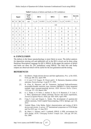 DEFECT ANALYSIS OF QUANTUM-DOT CELLULAR AUTOMATA COMBINATIONAL CIRCUIT USING HDLQ | PDF ...