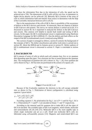 DEFECT ANALYSIS OF QUANTUM-DOT CELLULAR AUTOMATA COMBINATIONAL CIRCUIT USING HDLQ | PDF ...