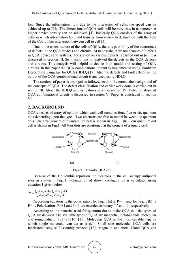 DEFECT ANALYSIS OF QUANTUM-DOT CELLULAR AUTOMATA COMBINATIONAL CIRCUIT USING HDLQ | PDF ...