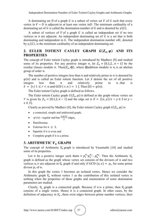 INDEPENDENT DOMINATION NUMBER OF EULER TOTIENT CAYLEY GRAPHS AND ARITHMETIC GRAPHS | PDF