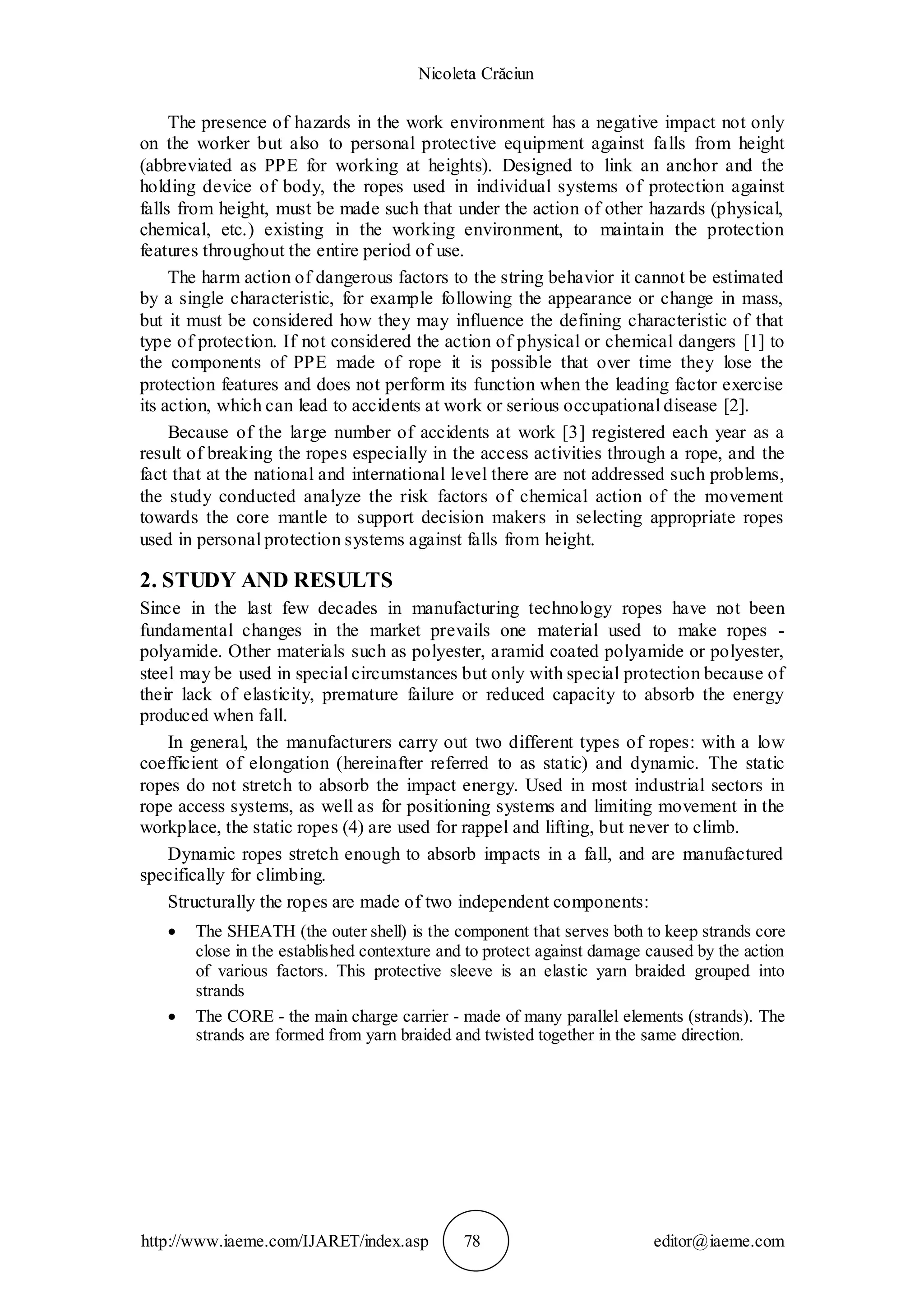 BEHAVIOUR OF THE ROPES CONSTITUENTS UNDER THE ACTION OF RISK FACTORS ...