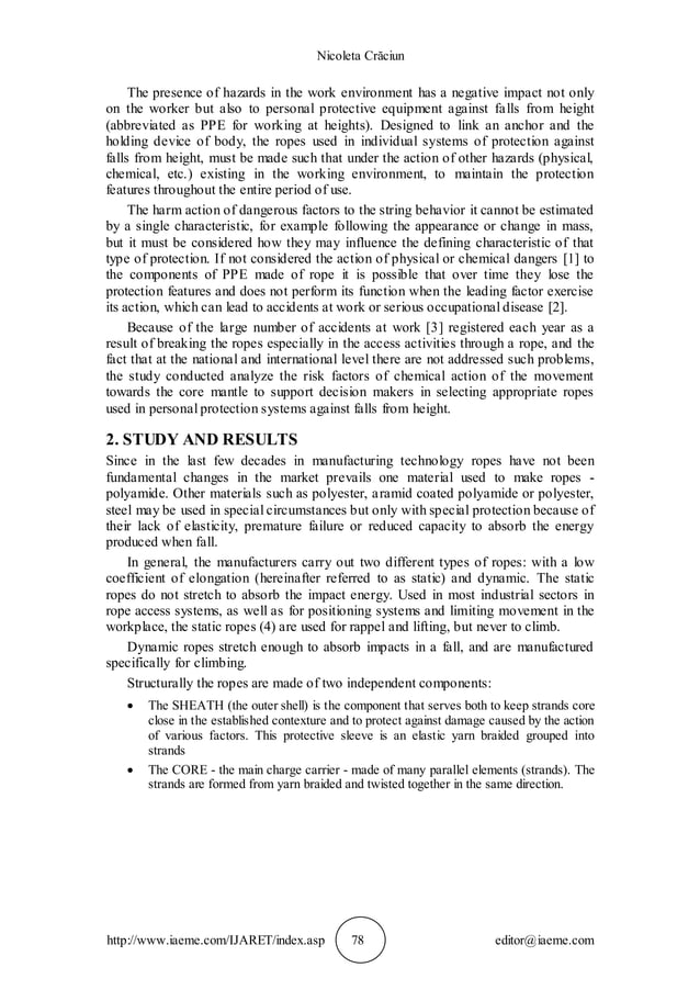 BEHAVIOUR OF THE ROPES CONSTITUENTS UNDER THE ACTION OF RISK FACTORS ...