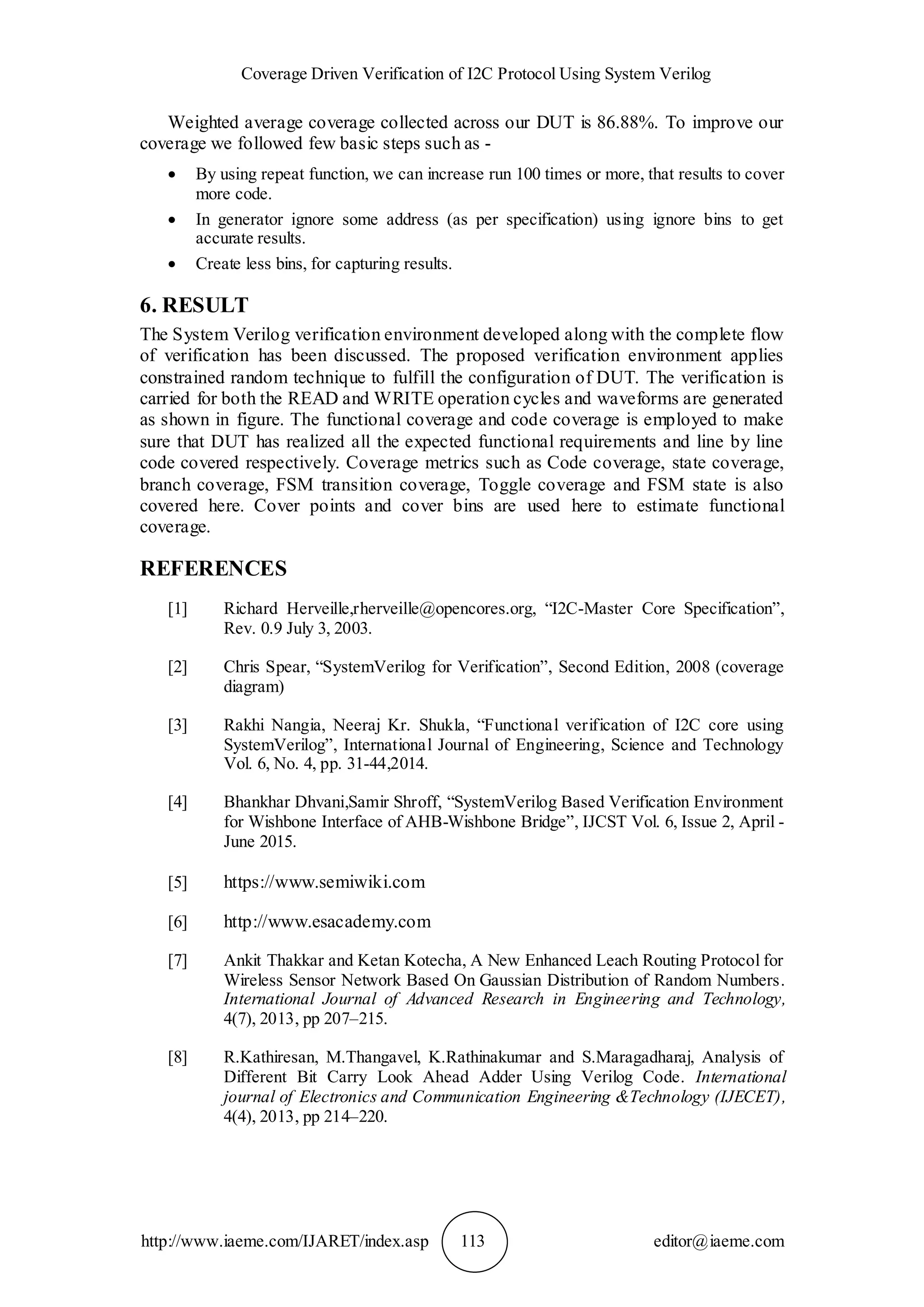 Coverage Driven Verification Of I2c Protocol Using System Verilog Pdf