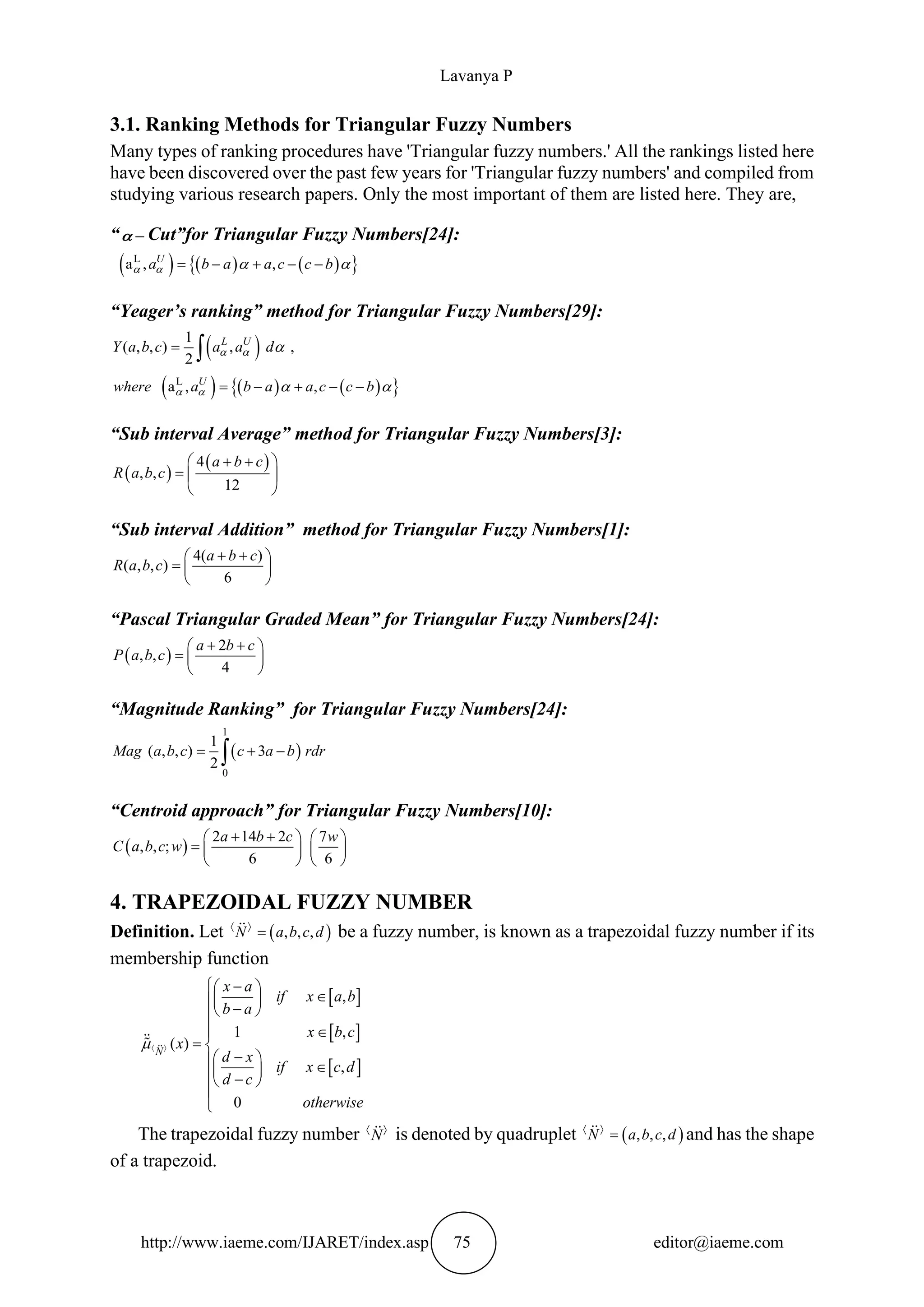 VARIOUS FUZZY NUMBERS AND THEIR VARIOUS RANKING APPROACHES | PDF