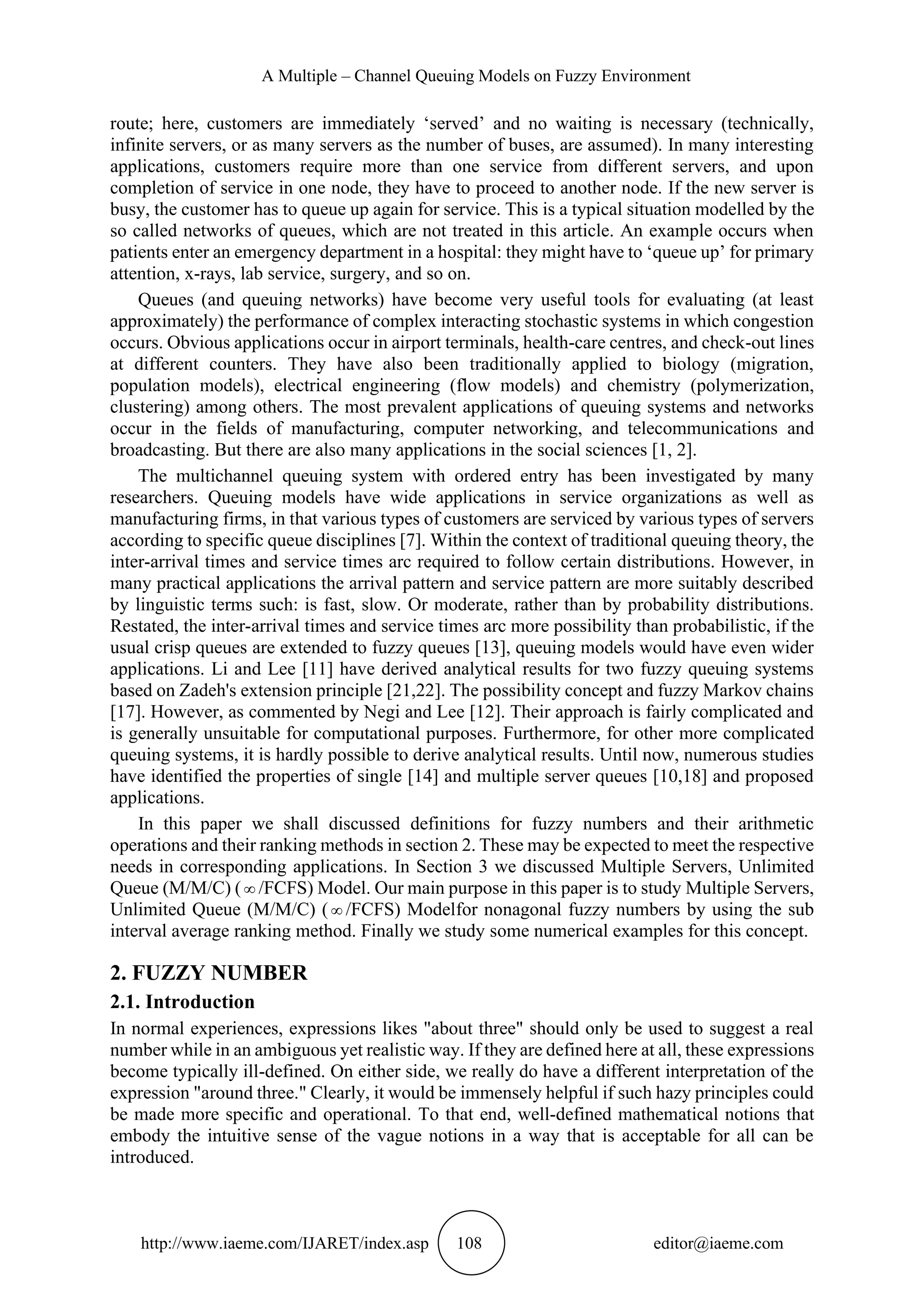 A MULTIPLE – CHANNEL QUEUING MODELS ON FUZZY ENVIRONMENT | PDF
