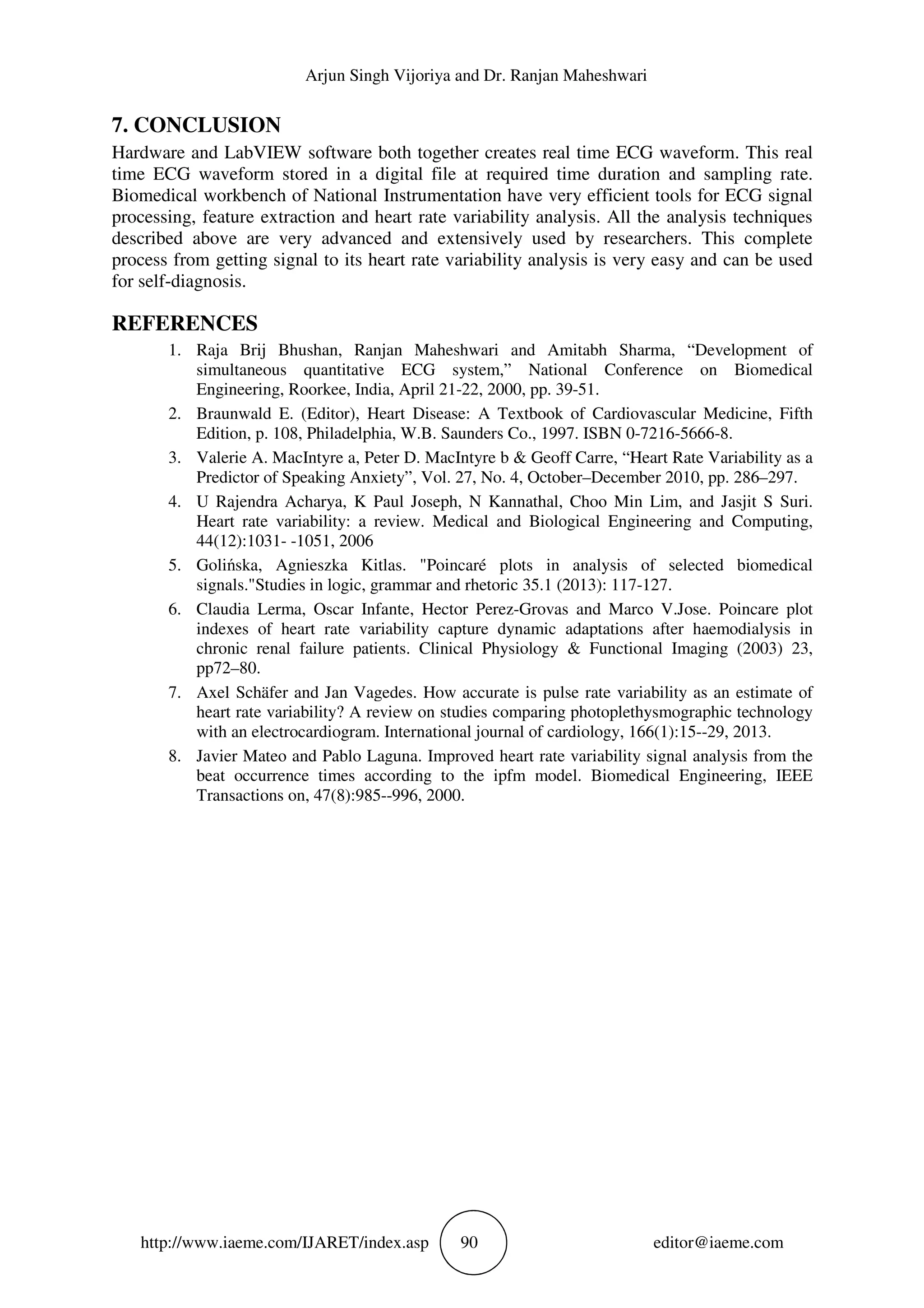Ecg Signal Acquisition Feature Extraction And Hrv Analysis Using Biomedical Workbench Pdf