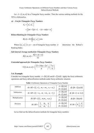FUZZY ARITHMETIC OPERATIONS ON DIFFERENT FUZZY NUMBERS AND THEIR ...