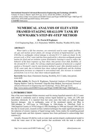 NUMERICAL ANALYSIS OF ELEVATED FRAMED STAGING SHALLOW TANK BY NEWMARK’S STEP-BY-STEP METHOD ...