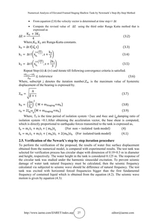 NUMERICAL ANALYSIS OF ELEVATED FRAMED STAGING SHALLOW TANK BY NEWMARK’S STEP-BY-STEP METHOD ...