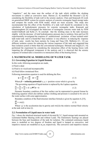 NUMERICAL ANALYSIS OF ELEVATED FRAMED STAGING SHALLOW TANK BY NEWMARK’S ...