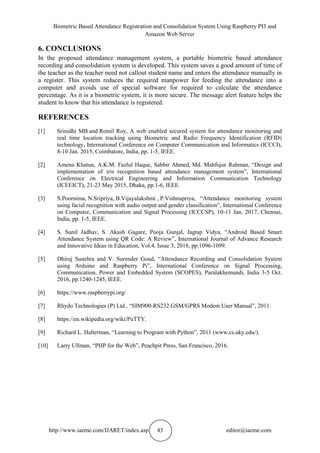 BIOMETRIC BASED ATTENDANCE REGISTRATION AND CONSOLIDATION SYSTEM USING ...